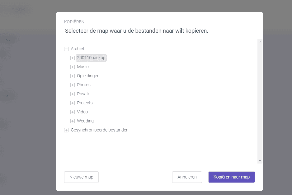 Archiveren van mappen en/of bestanden naar online archief
